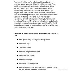 Time and Tru | Swim | Time And Tru Berry Stone Rib Tie 2pc Swimsuit Set ...